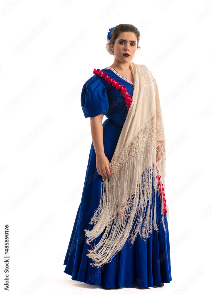 Chula Madrileña vestida de chulapa, traje típico del Chotis Madrileño ...