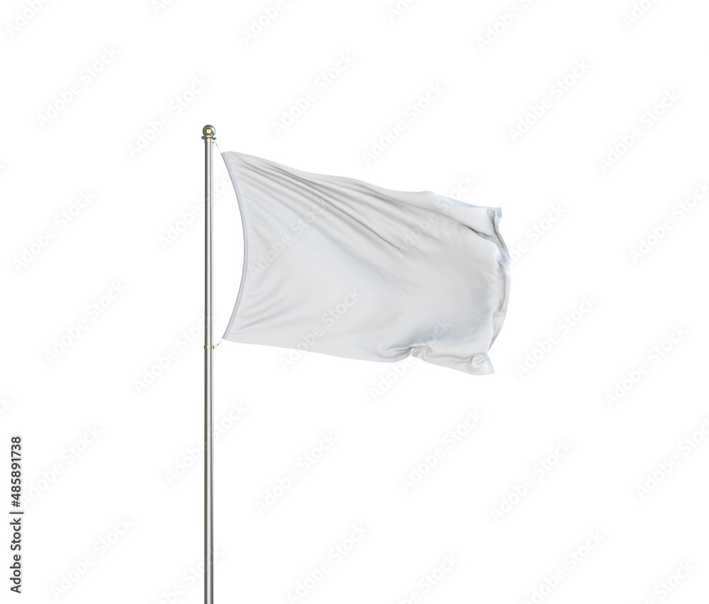 3d rendering White flag waving in the wind on flagpole. Sky background ...