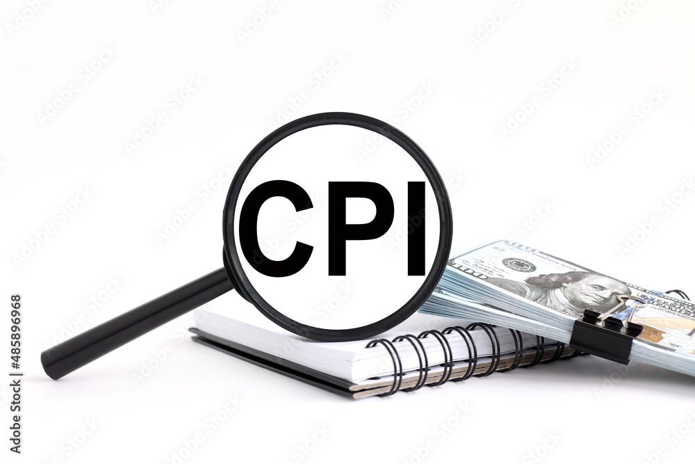 CPI, consumer price index symbol. text on a white background on a ...