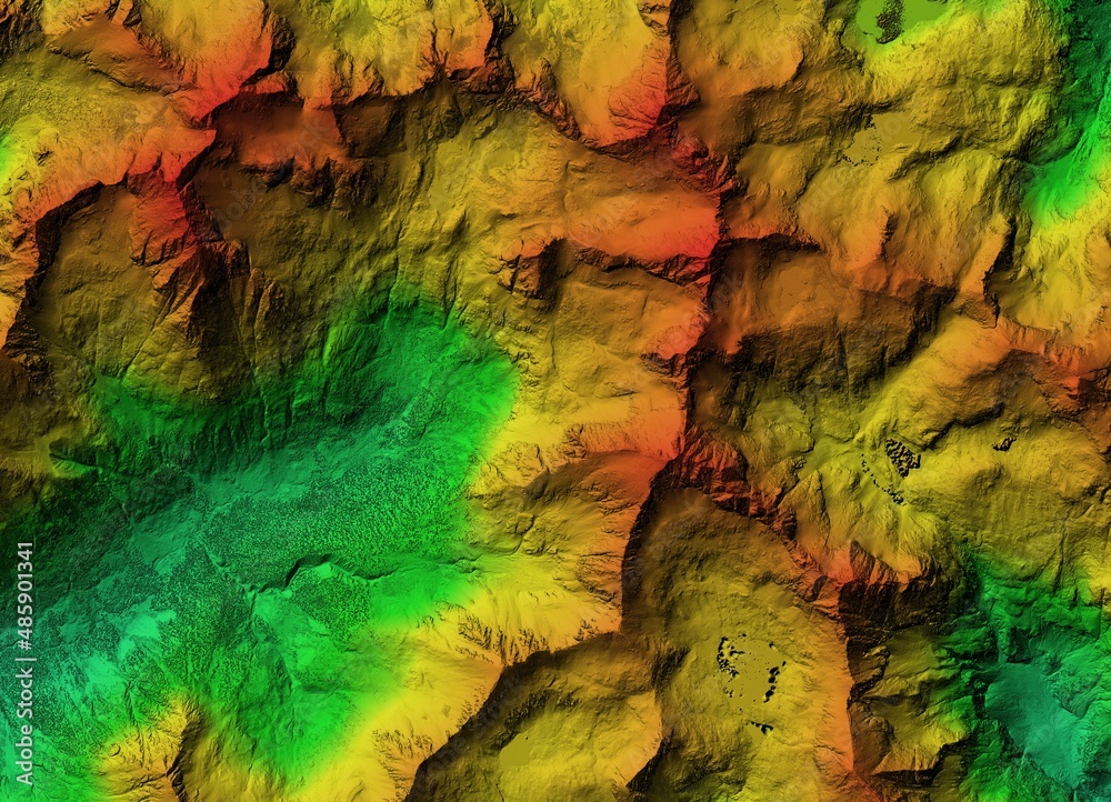 Digital elevation model. GIS product made after proccesing aerial ...