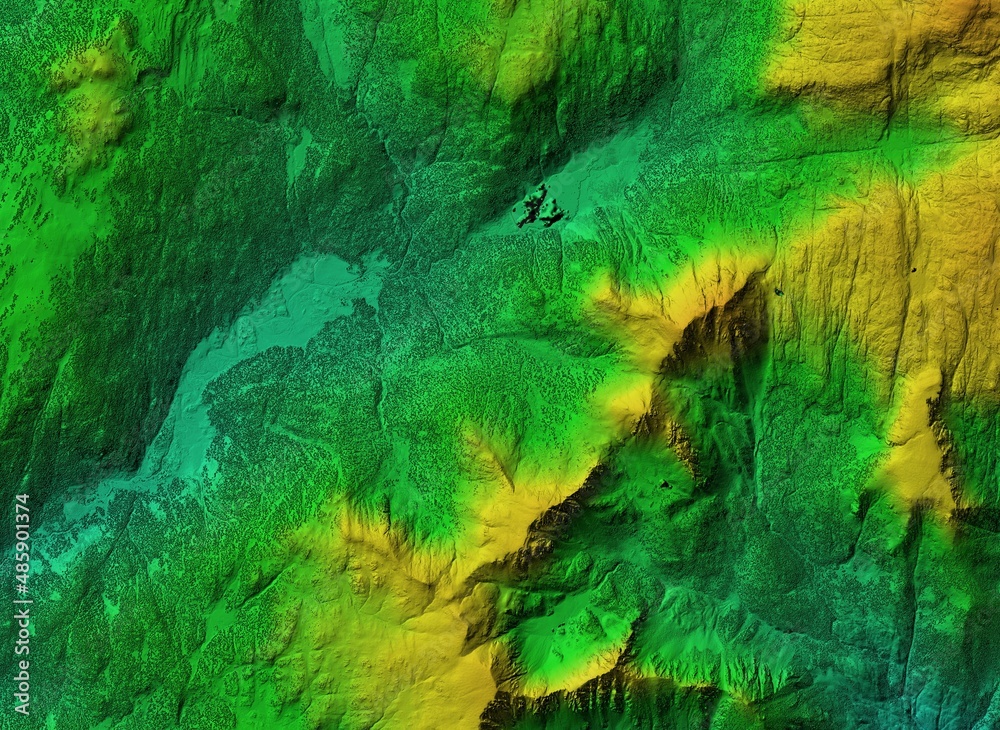 Digital elevation model. GIS product made after proccesing aerial ...