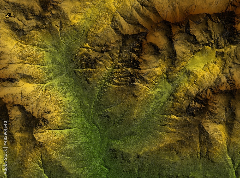 Digital elevation model. GIS product made after proccesing aerial ...