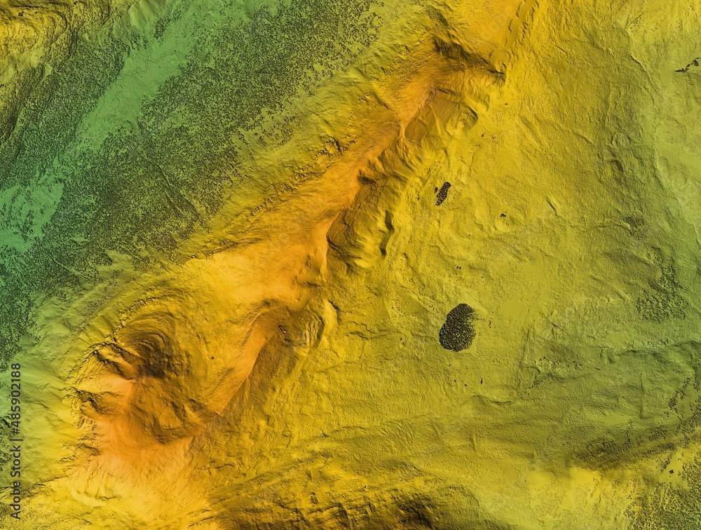 Digital elevation model. GIS product made after proccesing aerial ...