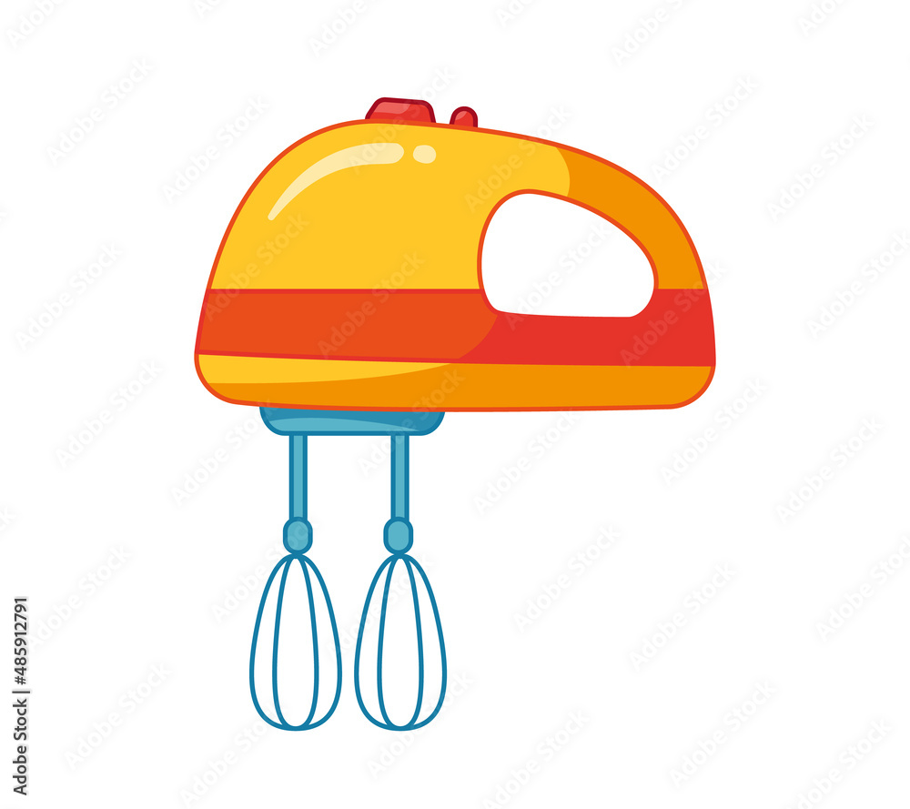 Vetor de Cartoon yellow hand mixer. Vector illustration of kitchen ...