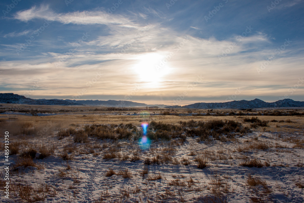 Poster Wild West landscape at golden hour sunset, view along the Oregon ...