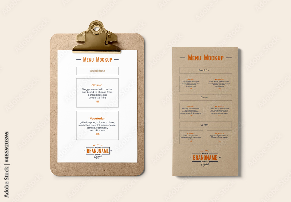 Menu with Paper Sheet Mockup Stock Template | Adobe Stock