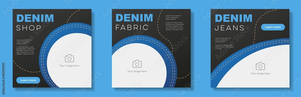 Denim fabric social media post, square banner set, jeans shop ...