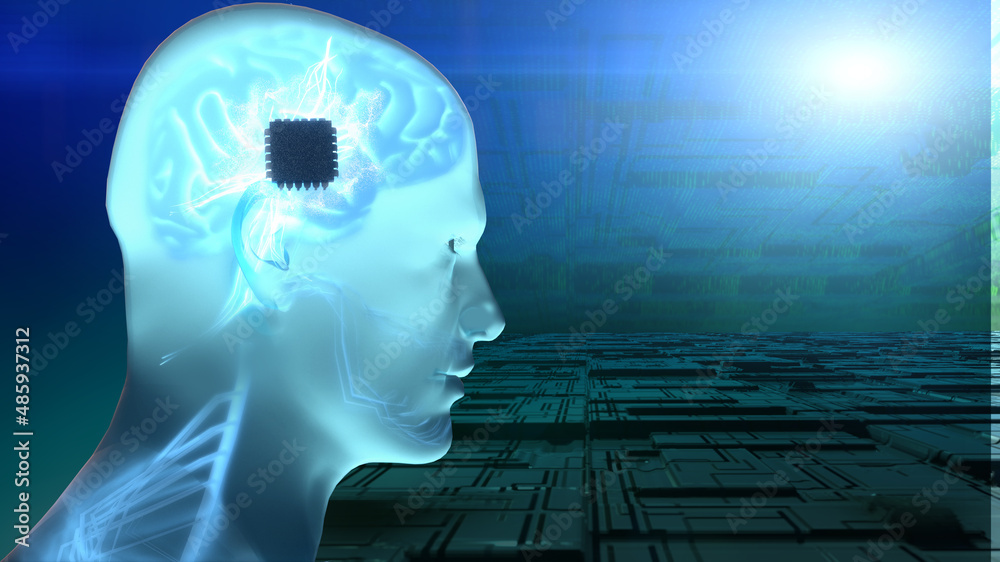 brain chip implant, a symbol of neural surgery of the future 3d render ...