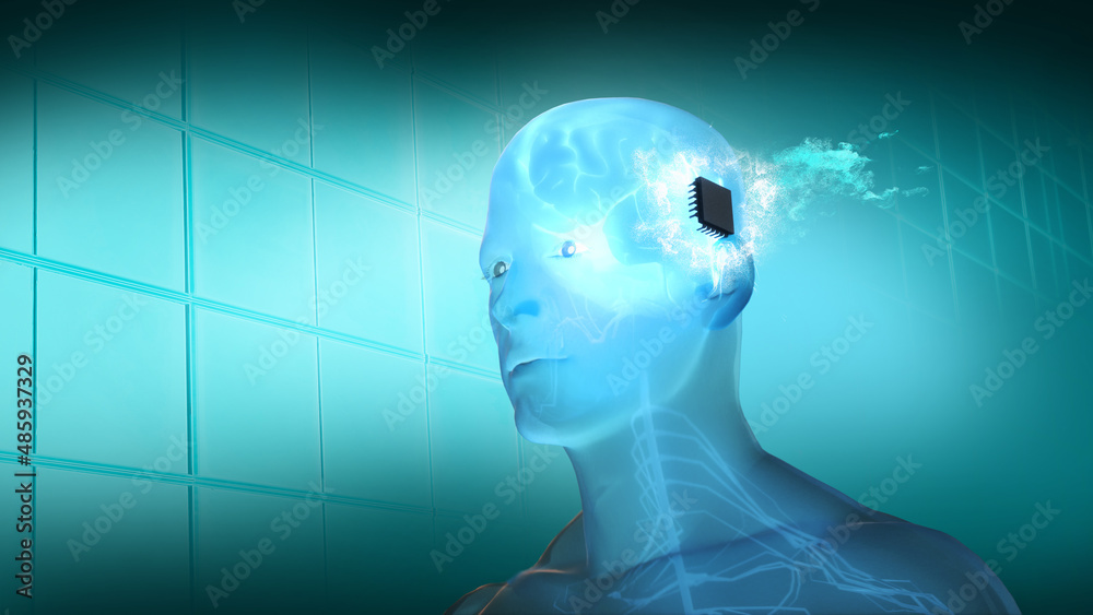 brain chip implant, a symbol of neural surgery of the future 3d render ...