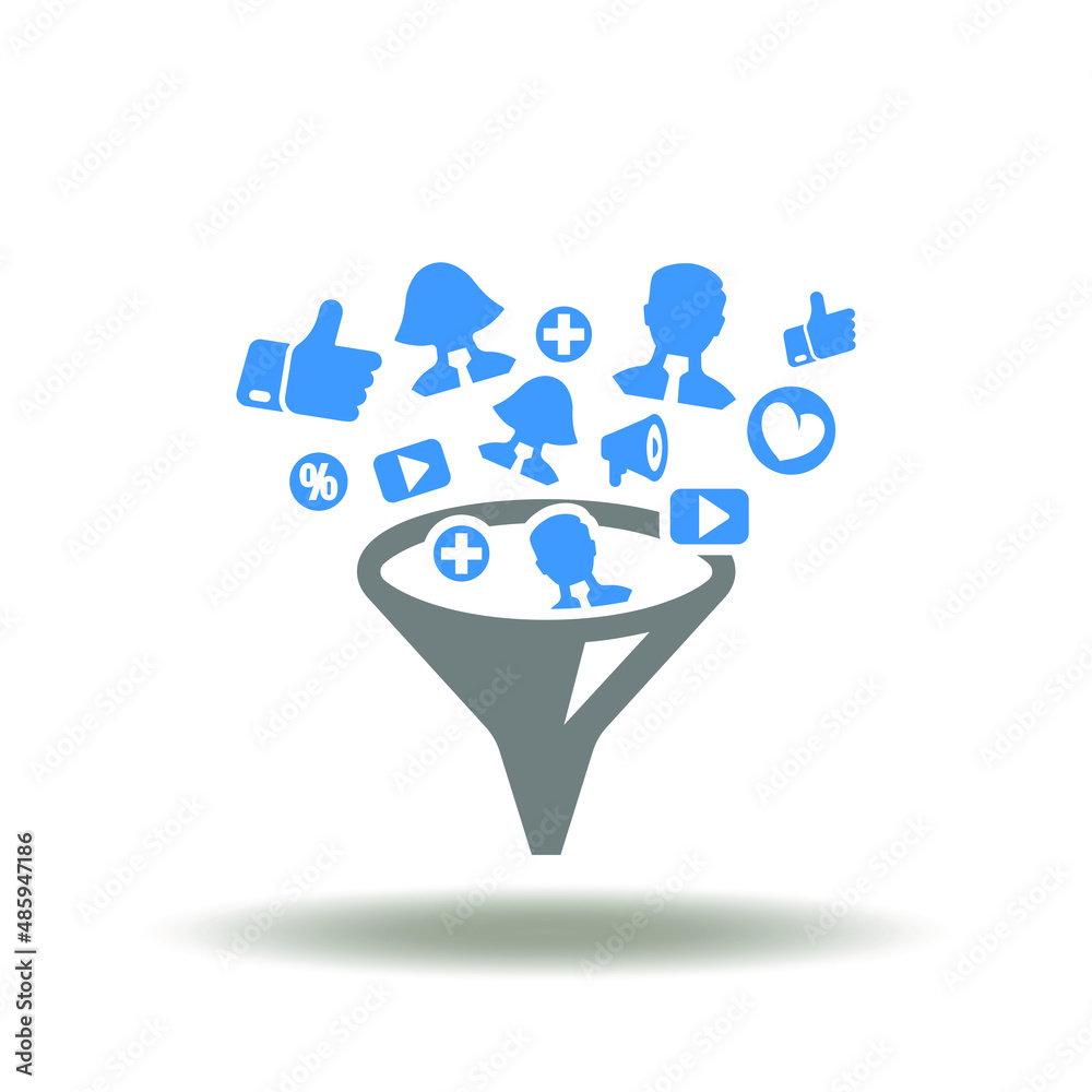 Vector illustration of funnel social media marketing icons. Icon of ...