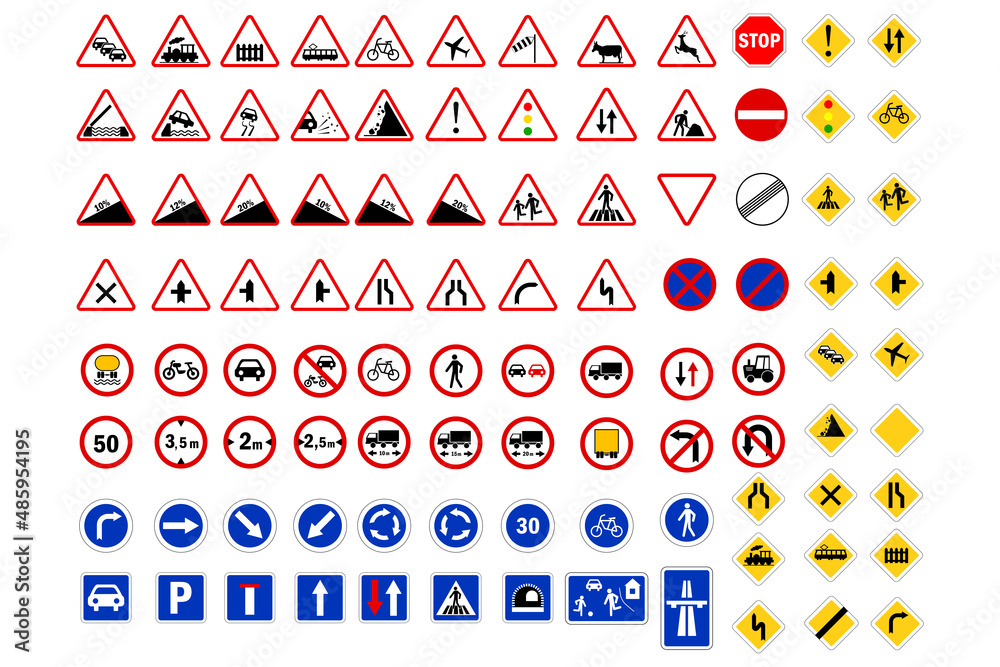 Priority road signs. Prohibition road signs. Mandatory road signs ...