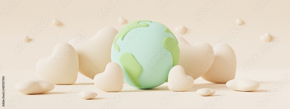 Happy earth day concept.Earth and Heart with paper texture on pastel ...