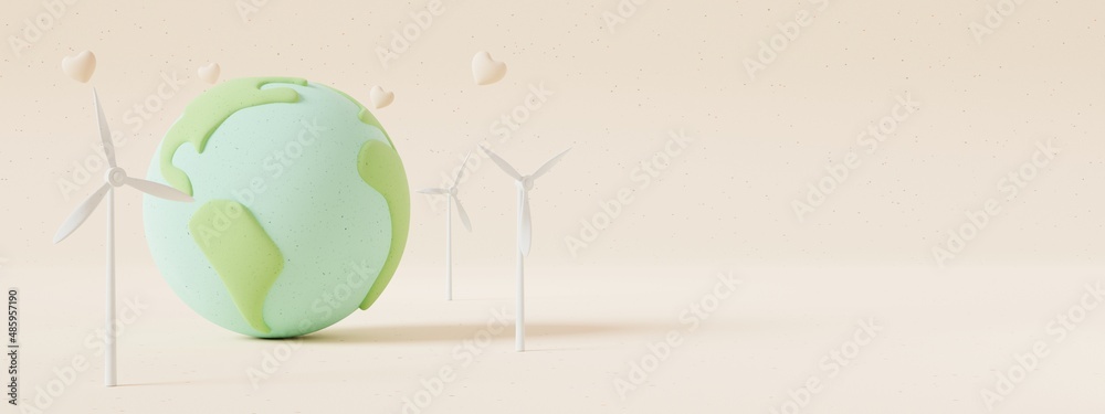 Happy earth day concept.Earth, Wind turbine and Heart with paper ...