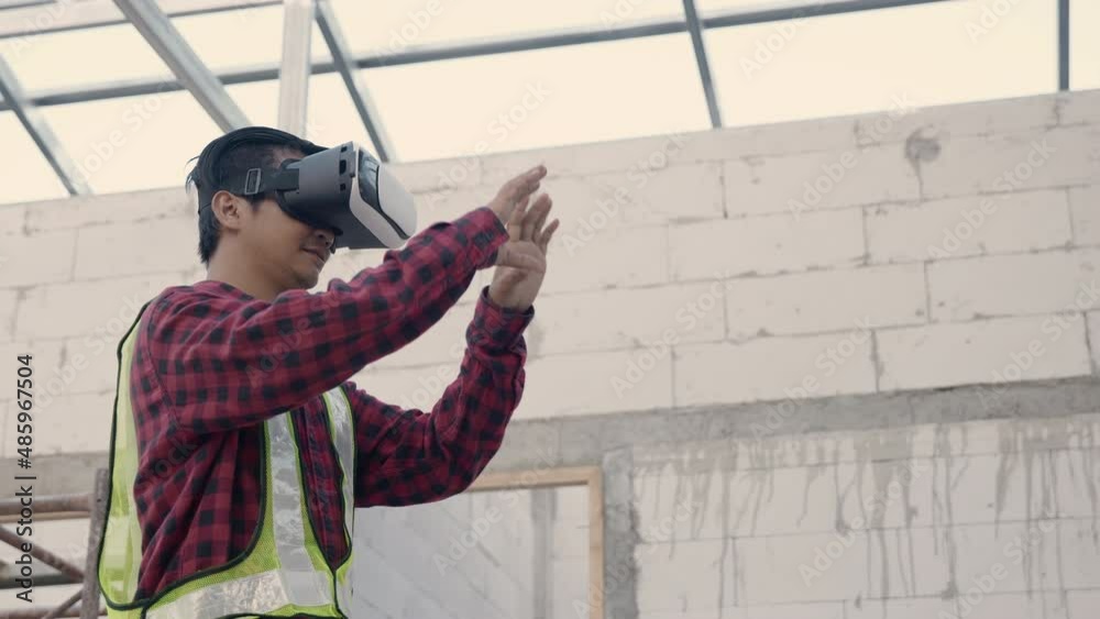 Asian architect engineer worker man in protective helmet and uniform ...
