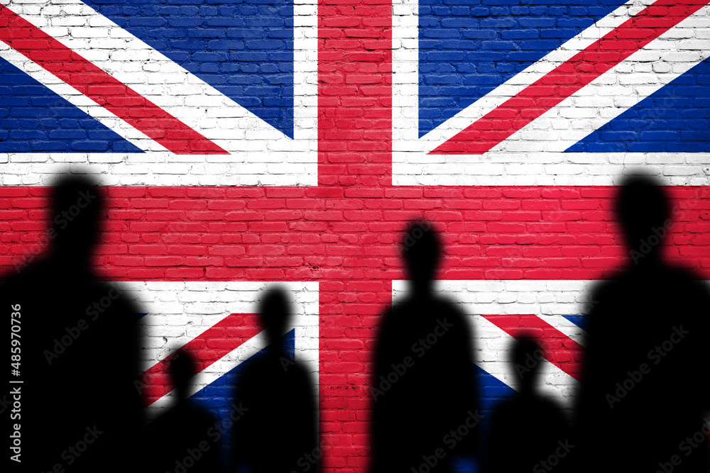 The refugees migrate to UK. Silhouette of illegal immigrants . United ...