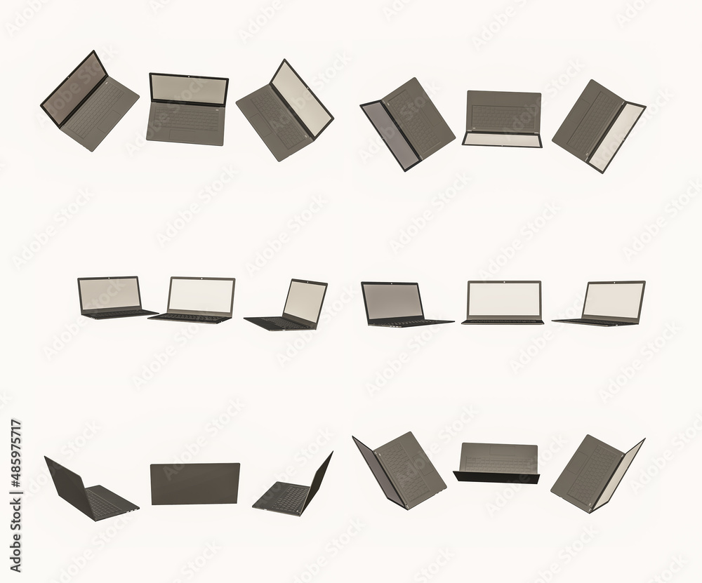 3d set of Laptop render from different angles for vfx, animation movie ...