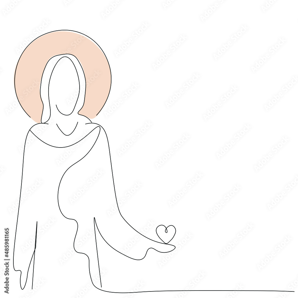 Jesus Christ love heart line drawing vector illustration Stock Vector ...