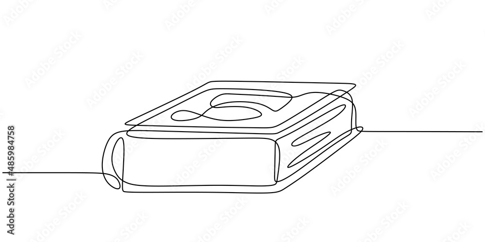 Continuous one line drawing a book isolated on white background ...