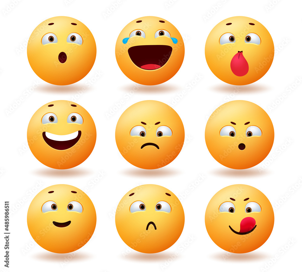 Emoji characters vector set design. Emojis emoticon in funny, cute and ...