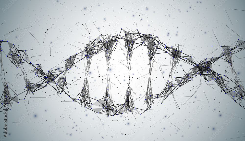 Grey DNA with polygon line on black abstract background. Connection ...