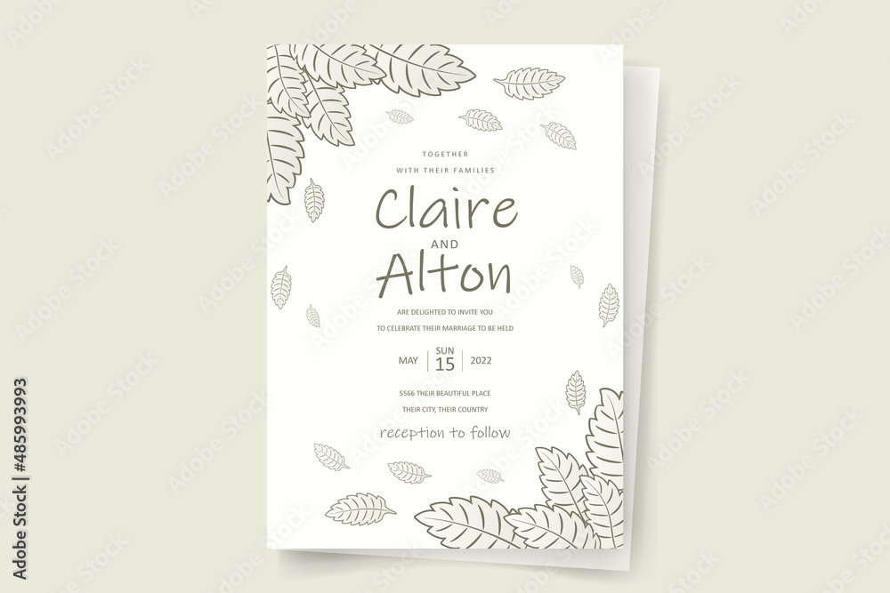 Wedding invitation template with floral outline decoration Stock Vector ...