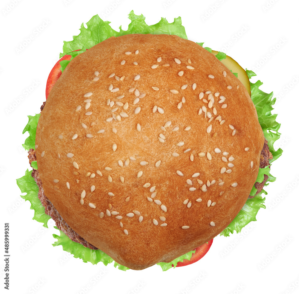 burger isolated on white background. Top view Stock 写真 | Adobe Stock