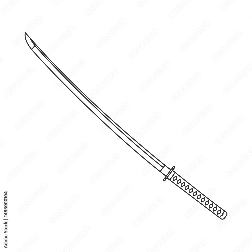 Katana Sword Outline Icon on White Background Stock Vector | Adobe Stock