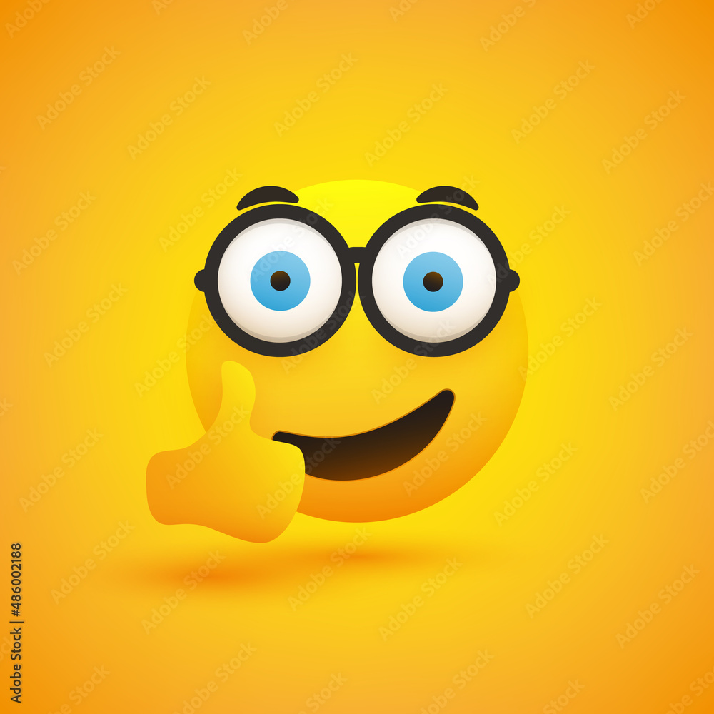 Funny Surprised, Satisfied Smiling Emoji with Glasses and Pop Out Wide ...