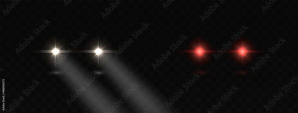 Car headlights. Auto glowing rays. Vector realistic effect. Stock ...