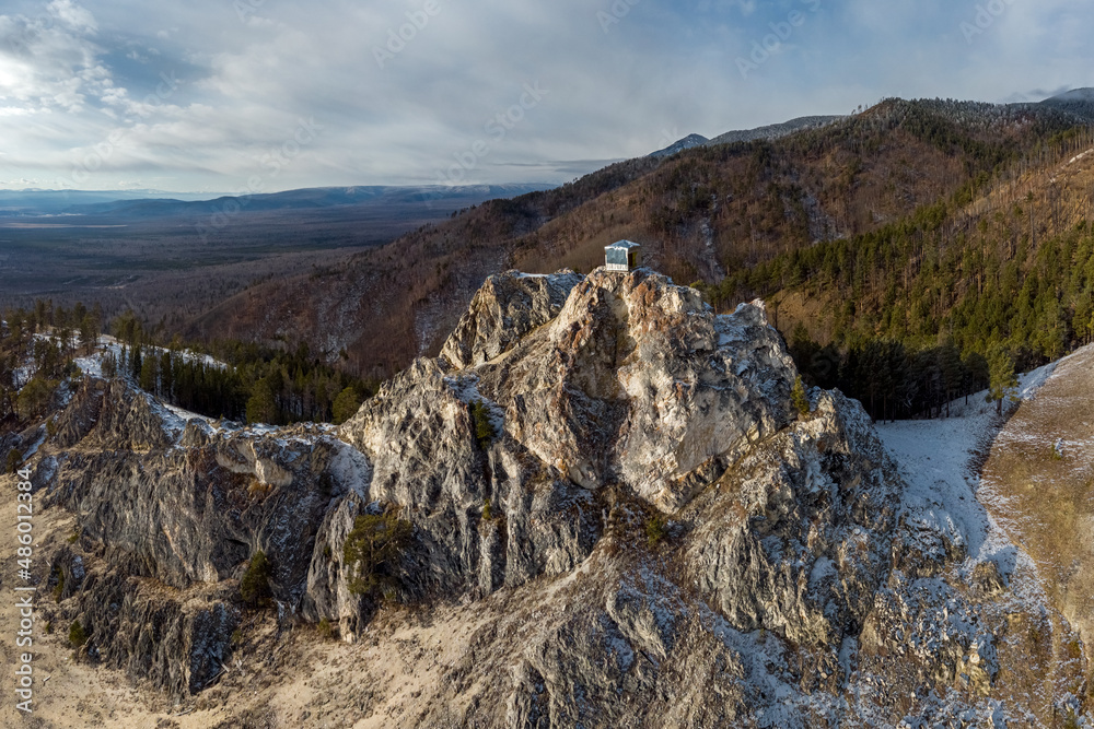 Sacred datsan on the top of Mount Bukha-Noyon in the Tunka Valley Stock ...