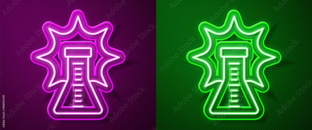 Glowing neon line Chemical experiment, explosion in the flask icon ...