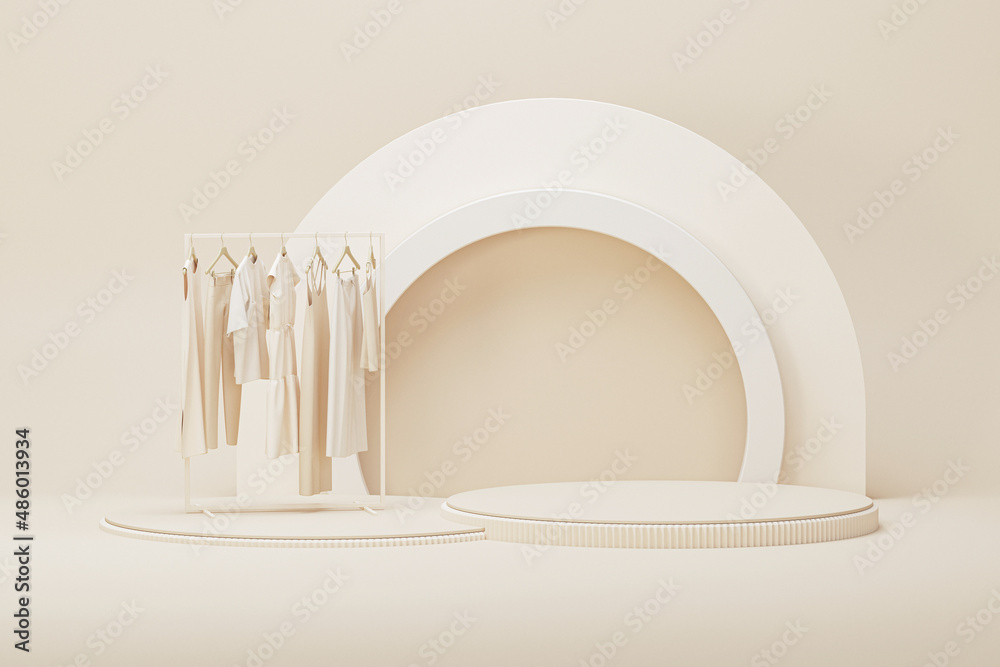 Clothes on grunge background. Stage on pastel background. Collection of ...