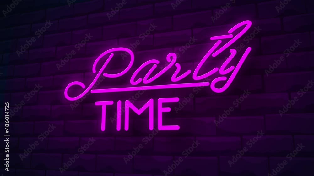 party time neon sign animation.Brick Wall Background. Stock Video ...