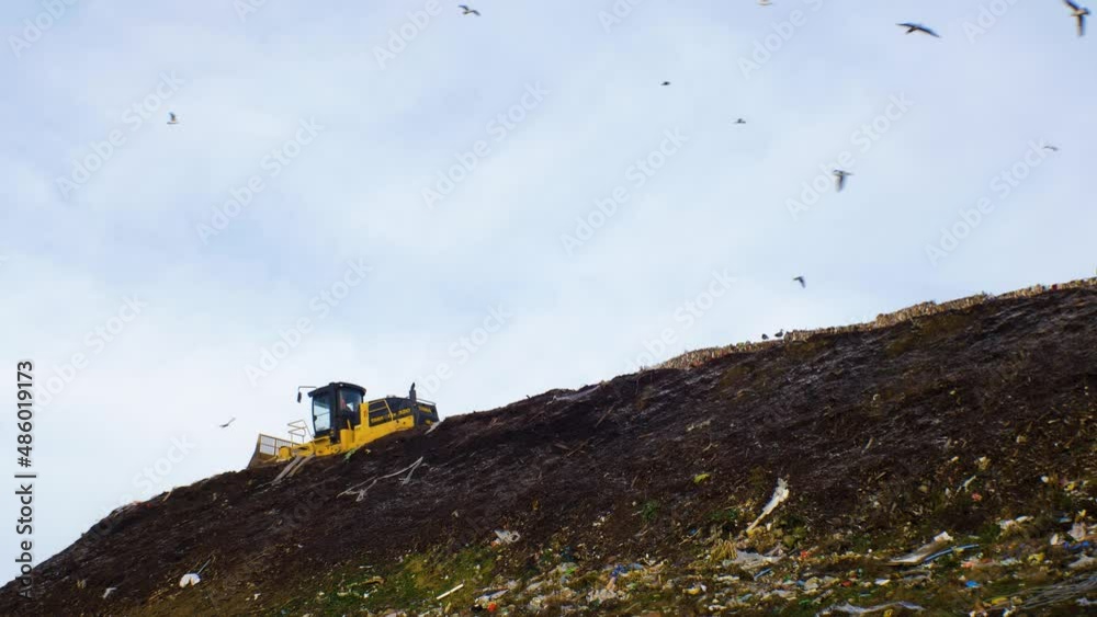 Stack of different types of large garbage dump, plastic bags, and ...