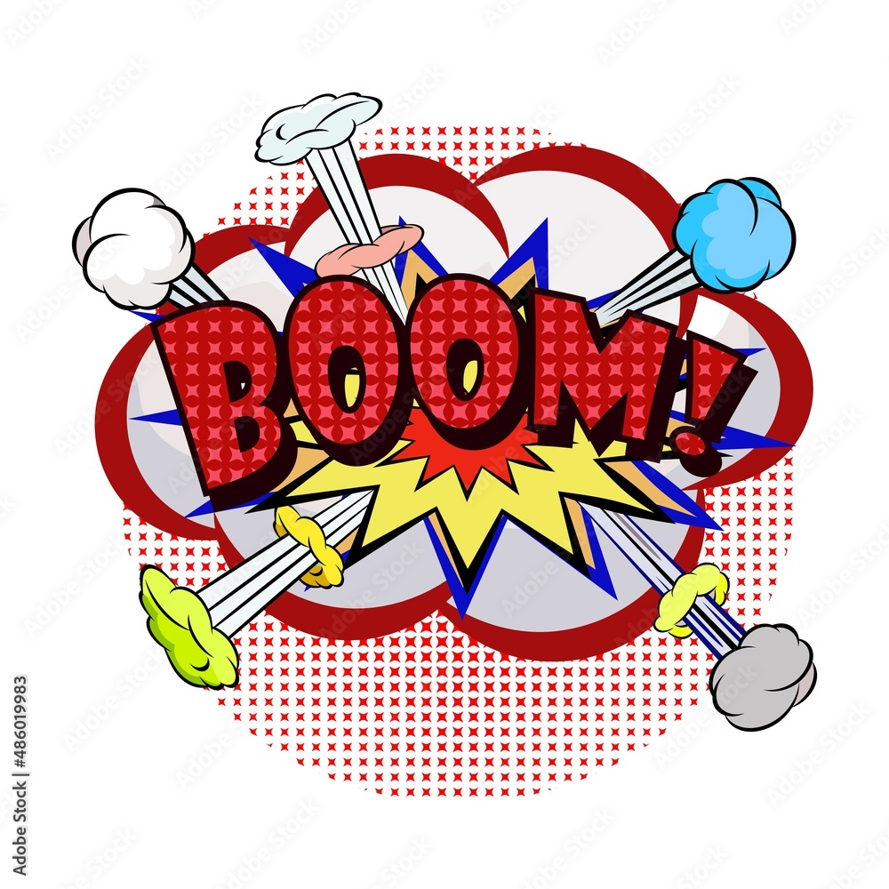 Boom comic explosion bubble in popart vintage style. Cartoon style ...