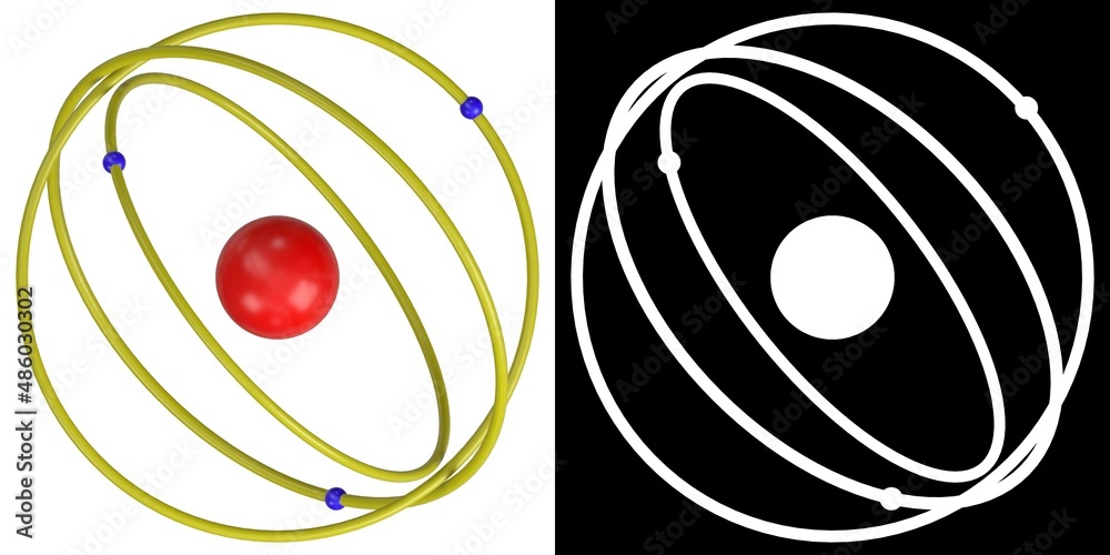 3D rendering illustration of a very simplistic atom model Stock ...