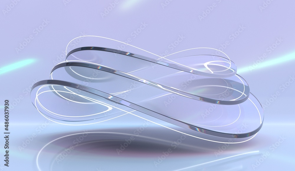 Glowing glass geometric composition in dispersion light. Abstract ...