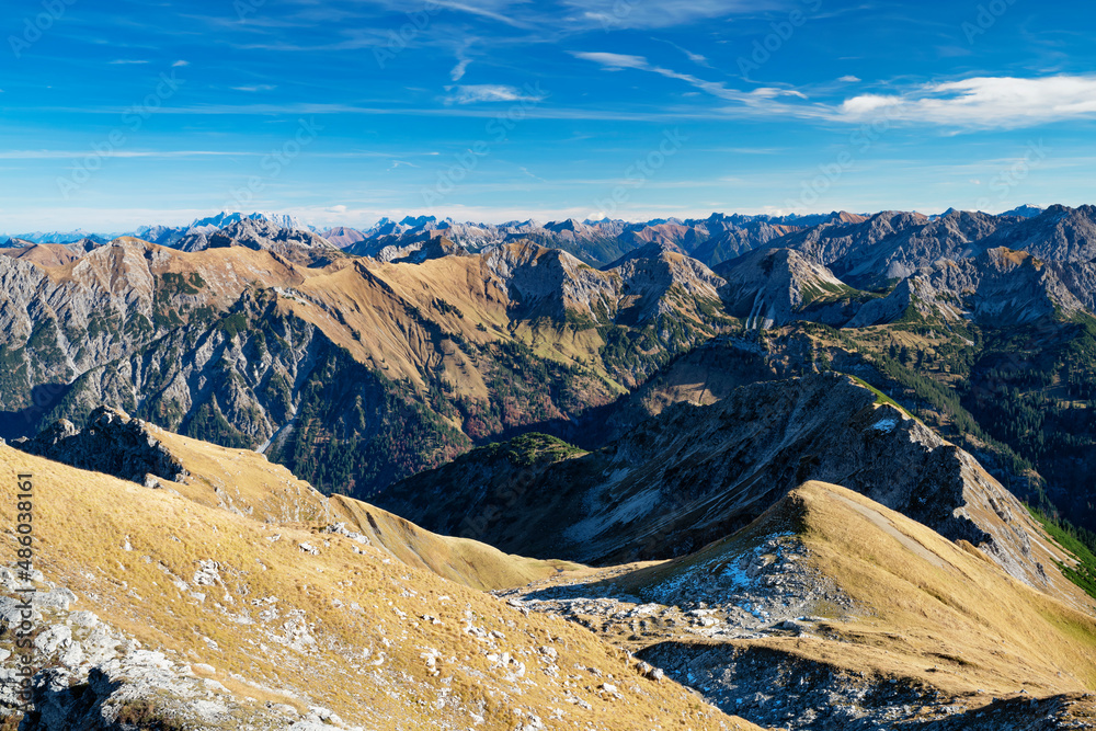 Beautiful alpine landscape with rocky mountains at a sunny day in the ...