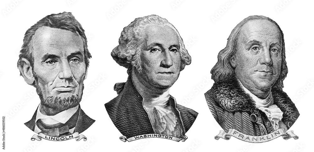 US presidents George Washington, Benjamin Franklin, Abraham Lincoln ...