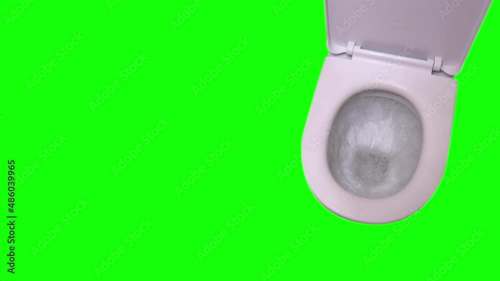 Top view, the toilet flushes water. Water flow in a clean disinfected ...
