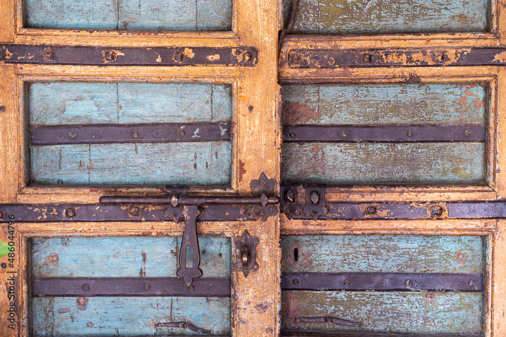 Indian wooden old door vintage texture background. Front view of ...
