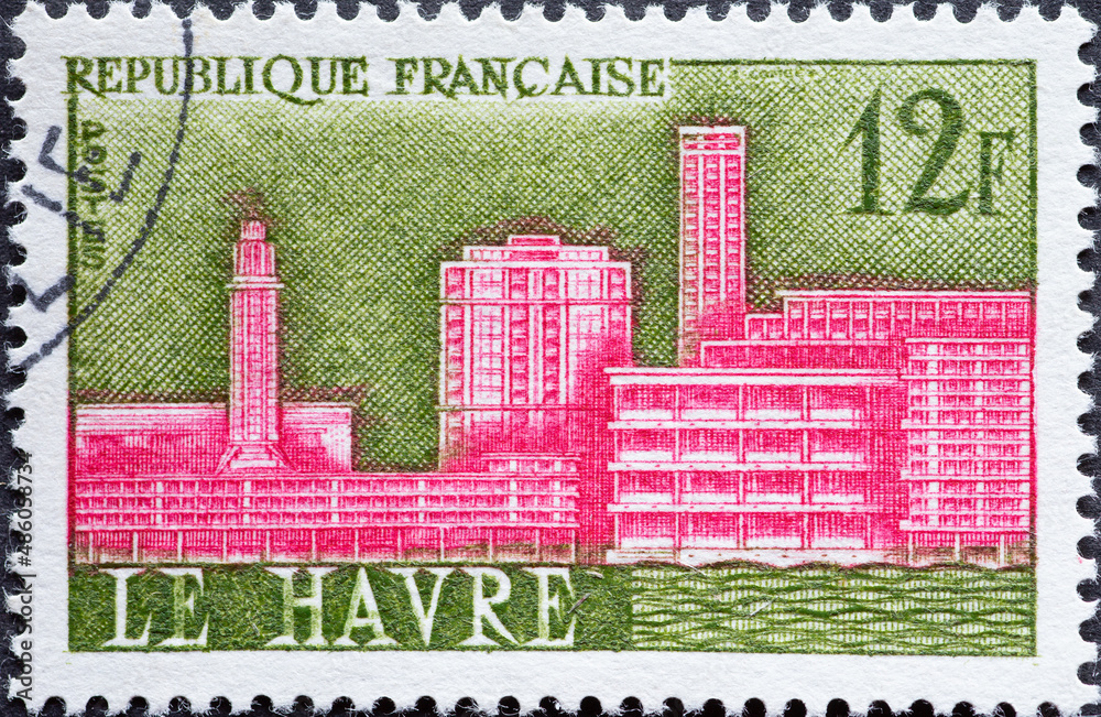 France - circa 1958: a postage stamp from France , showing the city ...