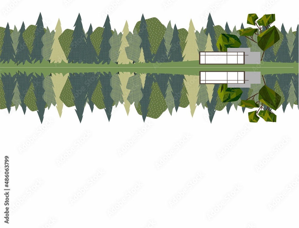 Abstract nature, landscape house. Vector illustration of modern ...