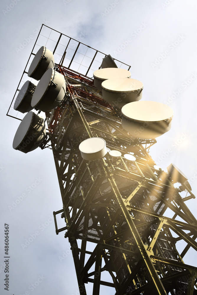 Detail of the telecommunication tower. Telecommunication tower with TV ...