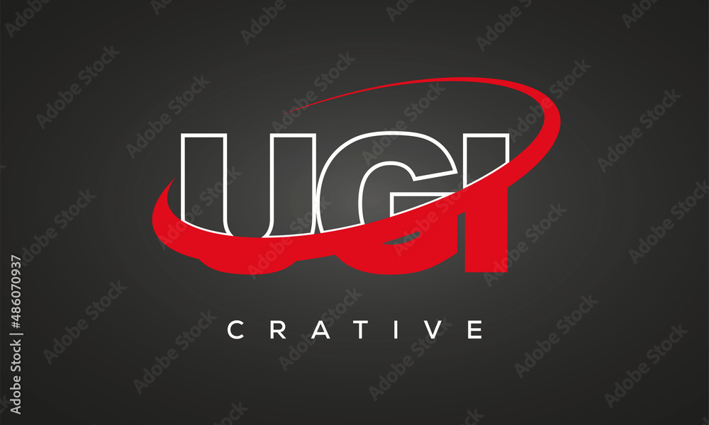 UGI letters creative technology logo with 360 symbol vector art ...