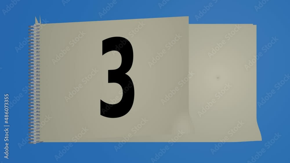 Countdown in notepad with spiral, the sheets turn with numbers 5, 4, 3 ...