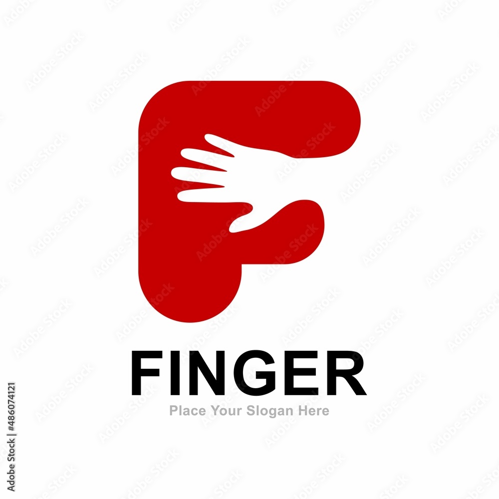 letter F with hand fingers logo vector design. Suitable for hand symbol ...