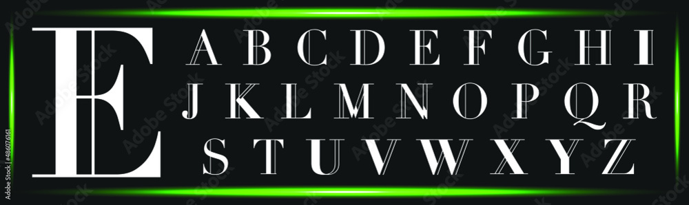 E minimal elegant font creative modern alphabet. Tech letter set with ...