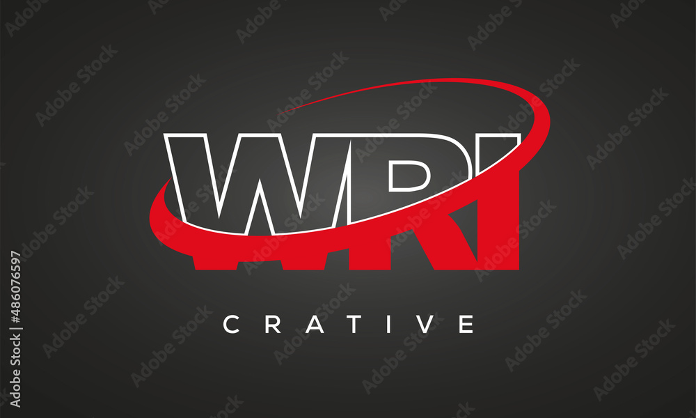 WRI letters creative technology logo with 360 symbol vector art ...
