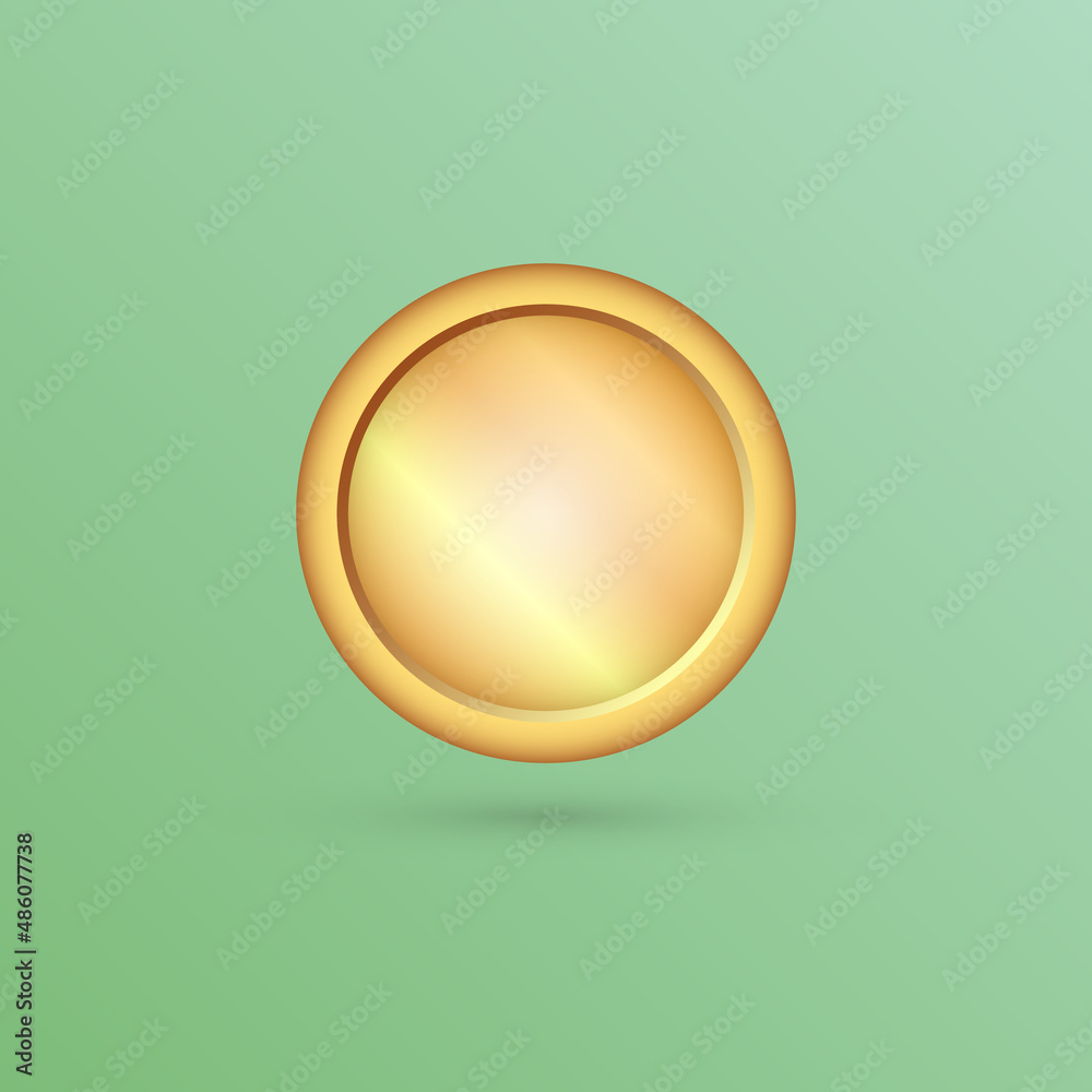 Cartoon realistic shiny coin with shadow. Golden coin or metallic medal ...